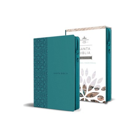 BIBLIA REINA VALERA 1960 LETRA GRANDE (TAMAÑO MANUAL). SIMIL PIEL AGUAMARINA CON CREMALLERA